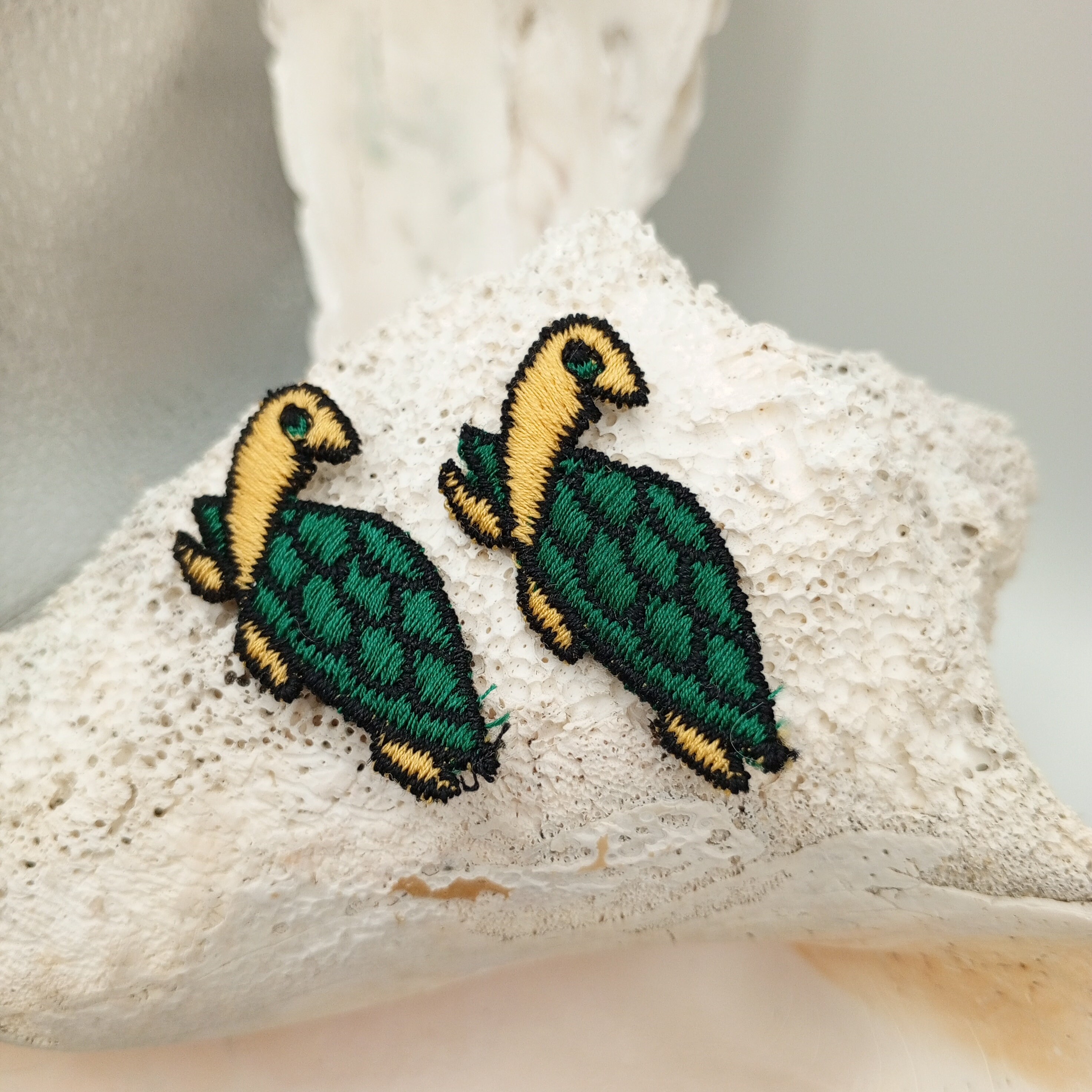 1960s Tortoise Vintage Applique Yellow Green Embroidered Retro Turtle ...