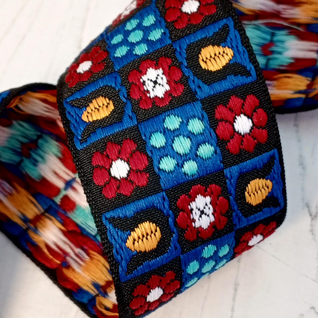 BOLD BLUE CHECKERBOARD Vintage Cotton Jacquard Ribbon 2"– 1970s ...