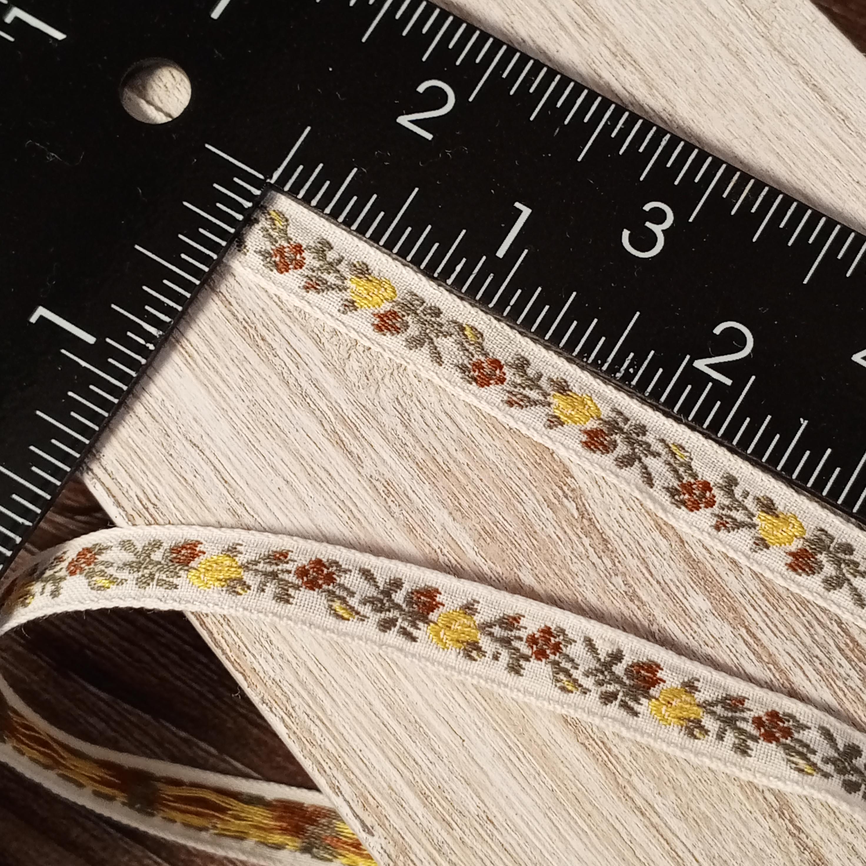 GOLDEN MEADOW Vintage 1970s Cotton Floral Jacquard Ribbon 3/8" Wide ...