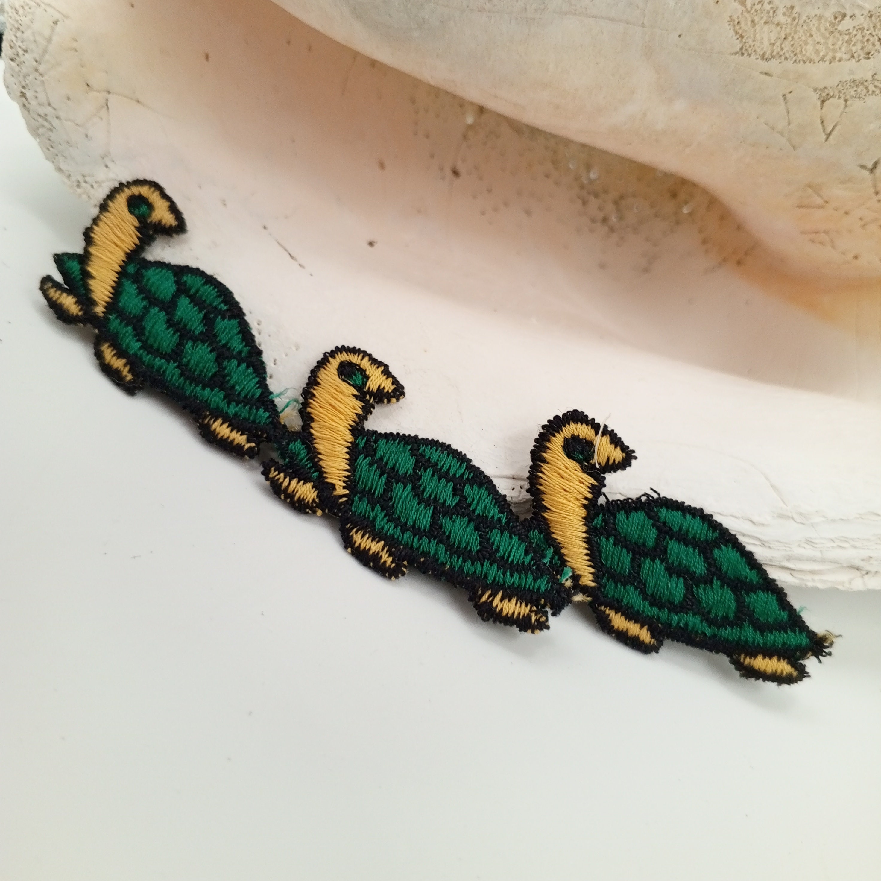 1960s Tortoise Vintage Applique Yellow Green Embroidered Retro Turtle ...