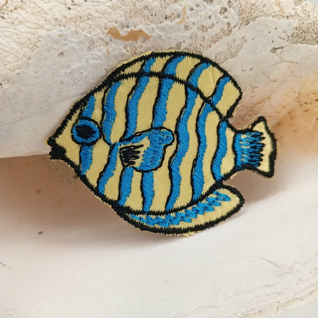 Iron on Marine Saltwater Fish Patch 1980s Vintage Blue Striped Yellow ...