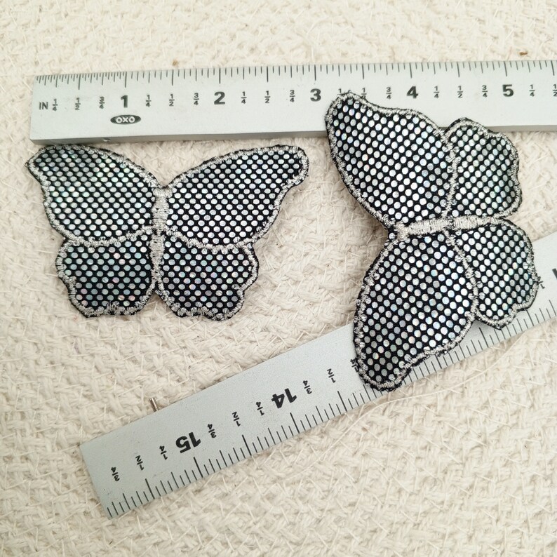 Holographic Butterfly Iron-on Patch: Silver Metallic Embroidered ...