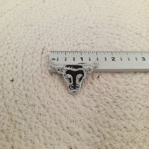Vintage Bull Head Appliqué: Metallic Silver Black Embroidered Iron-on ...