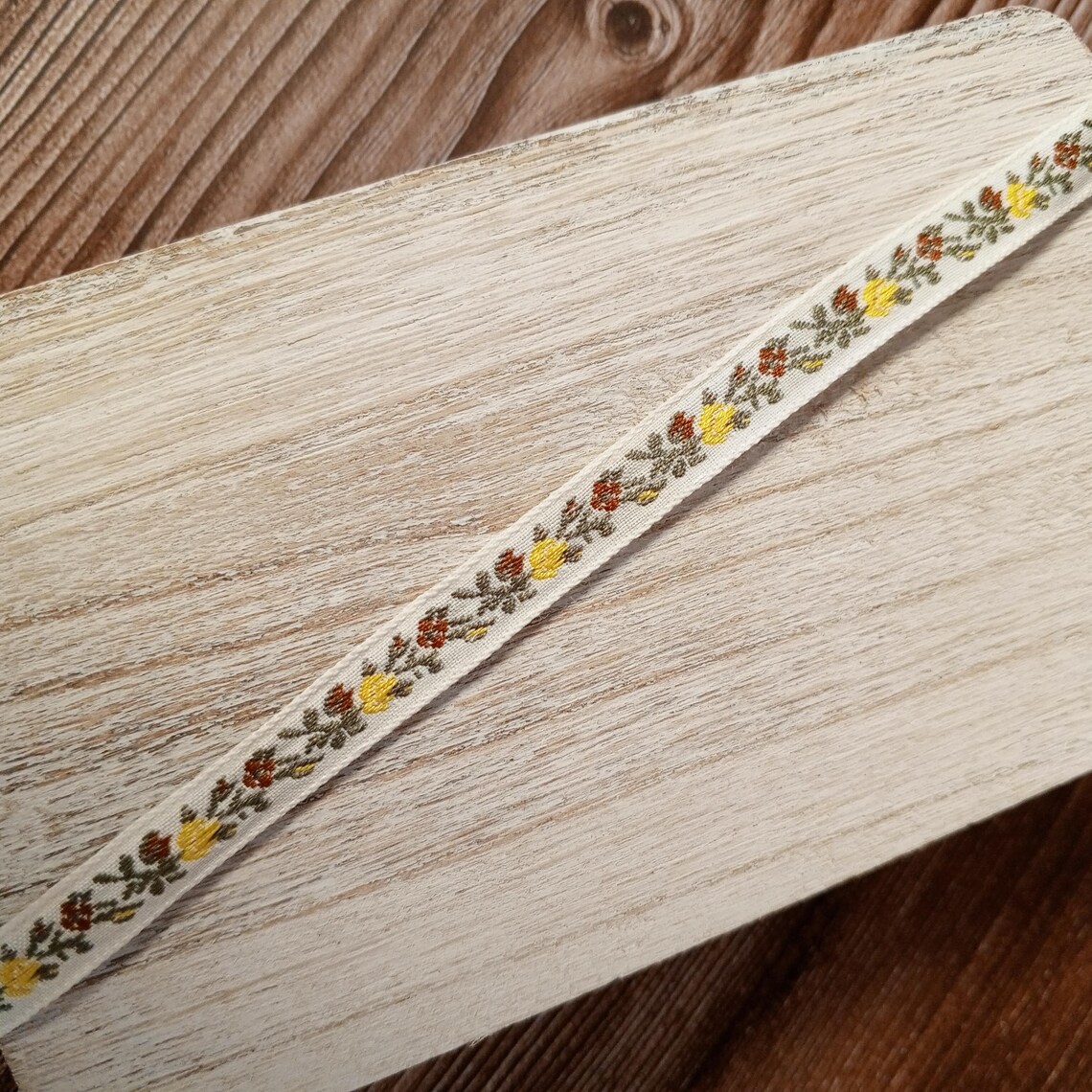 GOLDEN MEADOW Vintage 1970s Cotton Floral Jacquard Ribbon 3/8" Wide ...