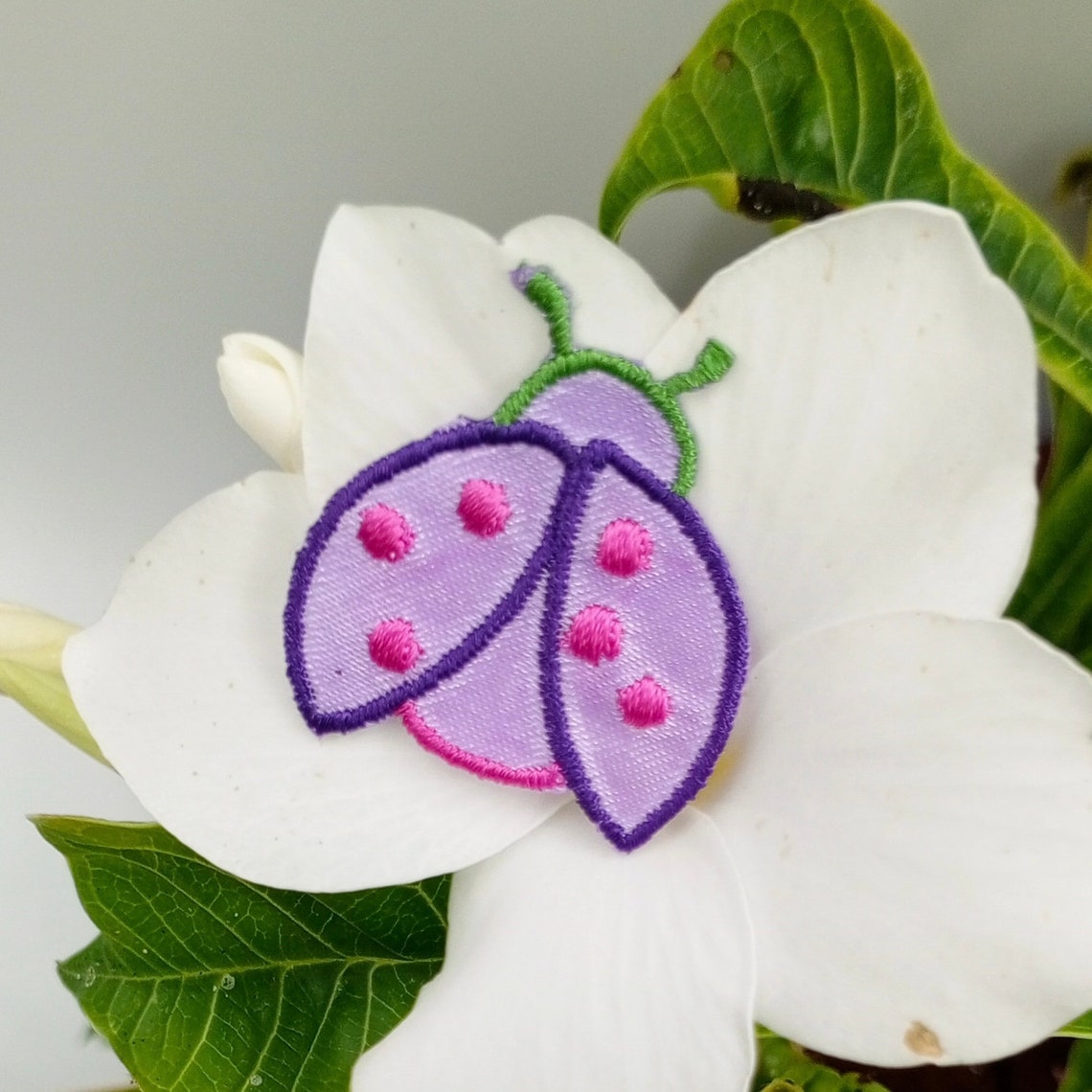 Purple Ladybug Iron-on Patch With Pink Dots - Embroidered Applique for ...