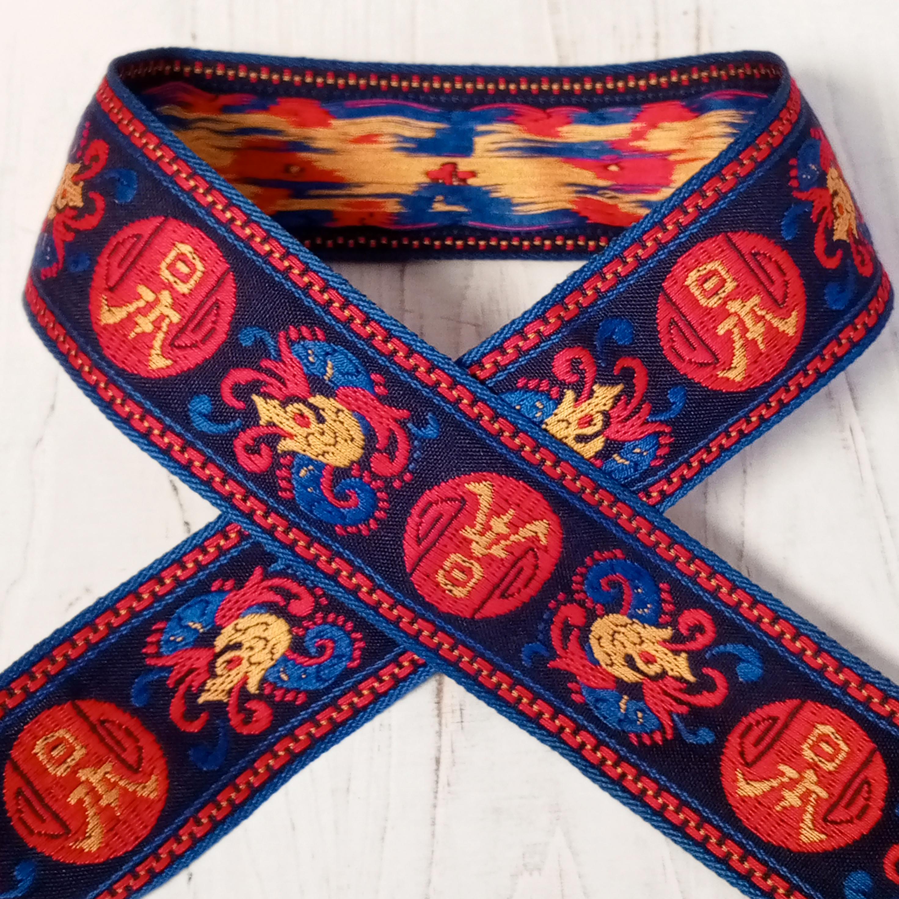 KANJI JAPANESE Vintage Cotton Jacquard Ribbon 1-3/4" – Red Navy Blue ...