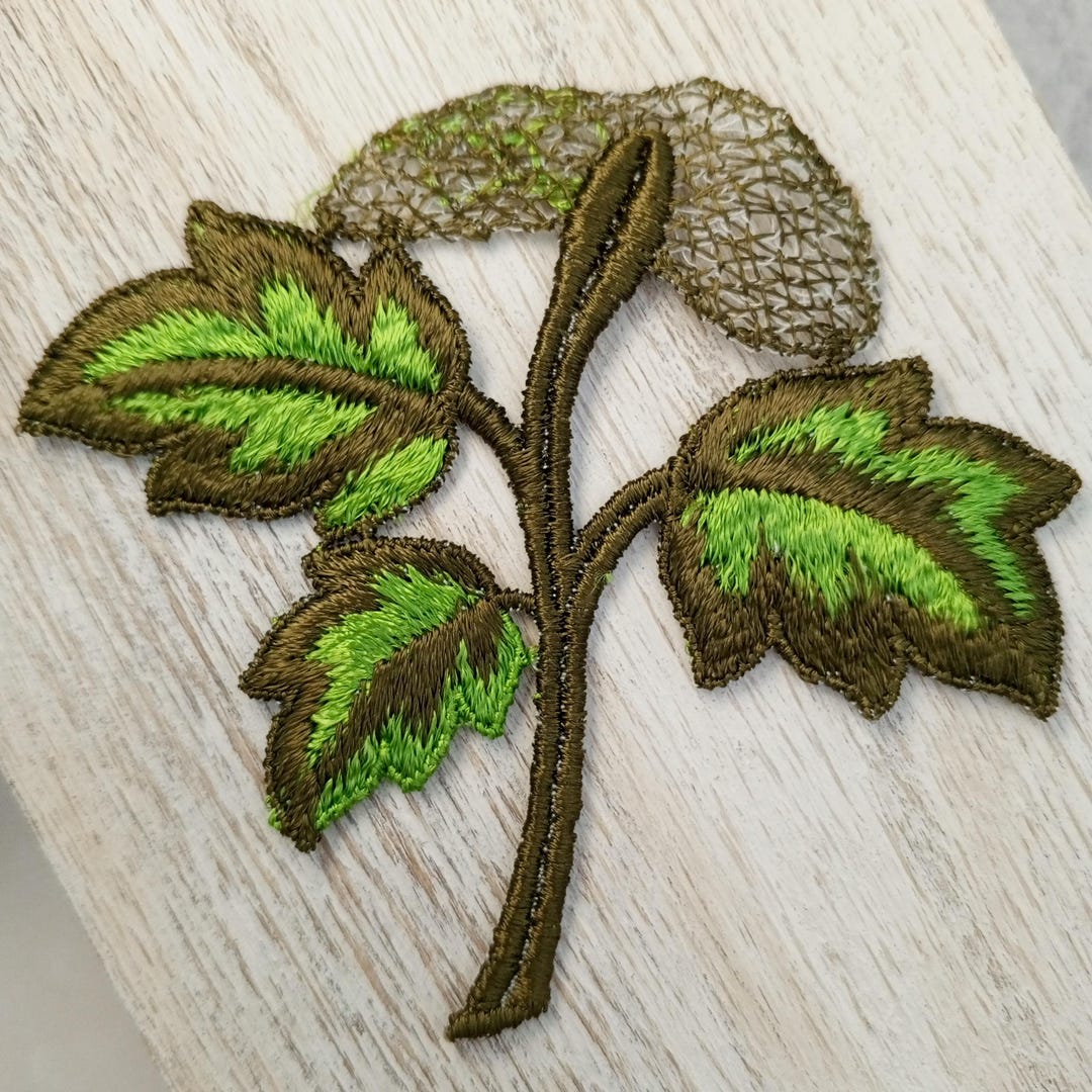Elegant Stem & Leaf Embroidered Applique Detailed Green Leaves ...