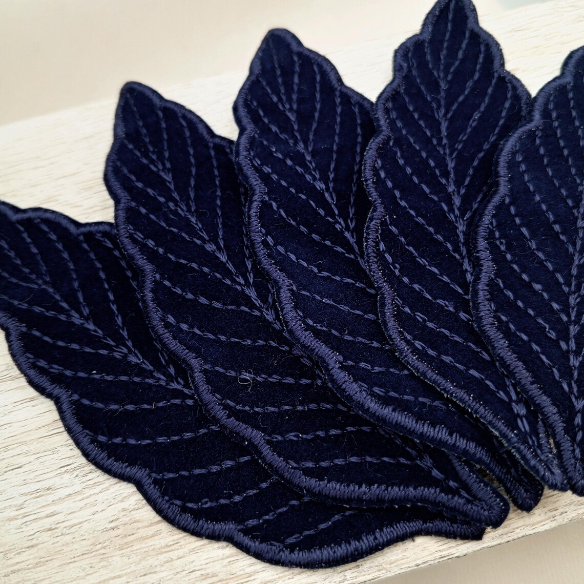 Elegant Navy Blue Leaf Appliqué – Vintage Velour Embroidery Fabric ...