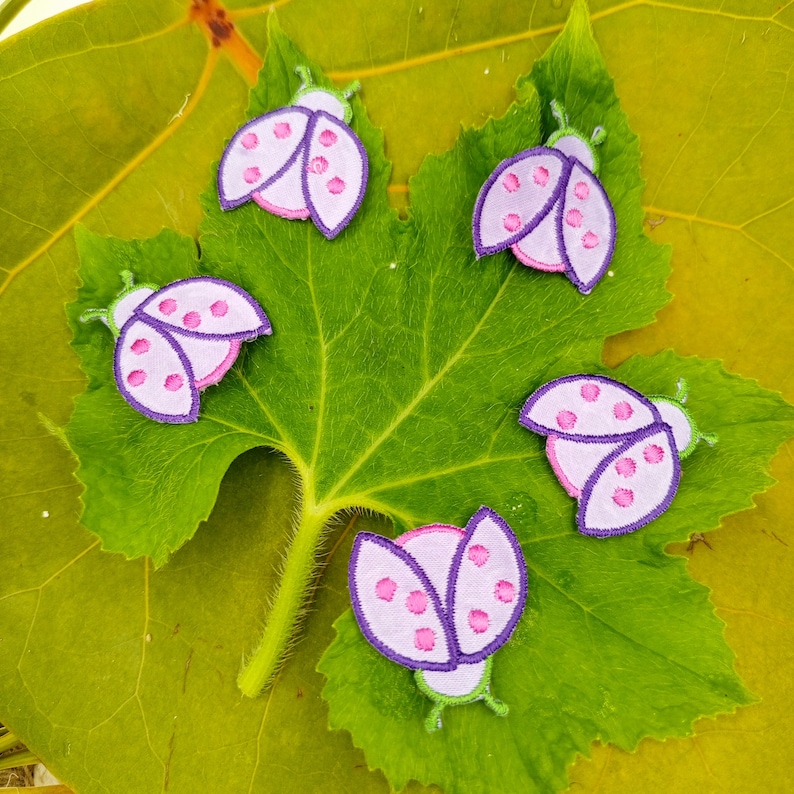 Purple Ladybug Iron-on Patch With Pink Dots - Embroidered Applique for ...