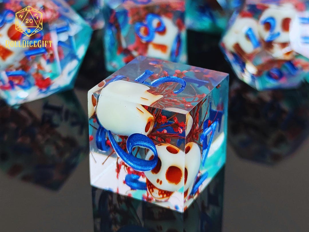 Undead Skull Exclusive Dnd Dice Set Skulls and Real Flowers Inside Rpg ...