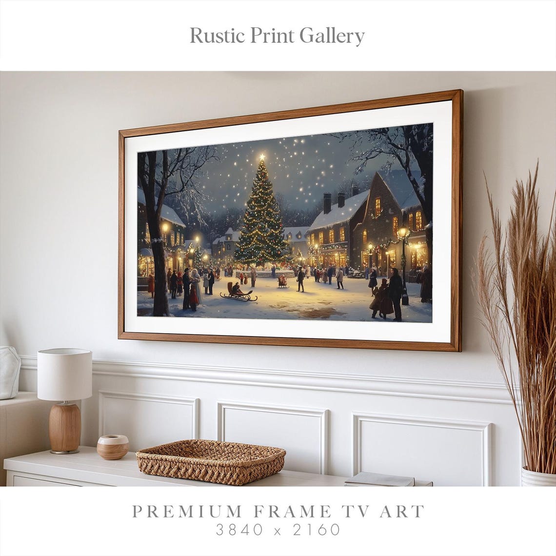 Christmas Frame TV Vintage Art, Christmas Village Tv Decor, Vintage ...