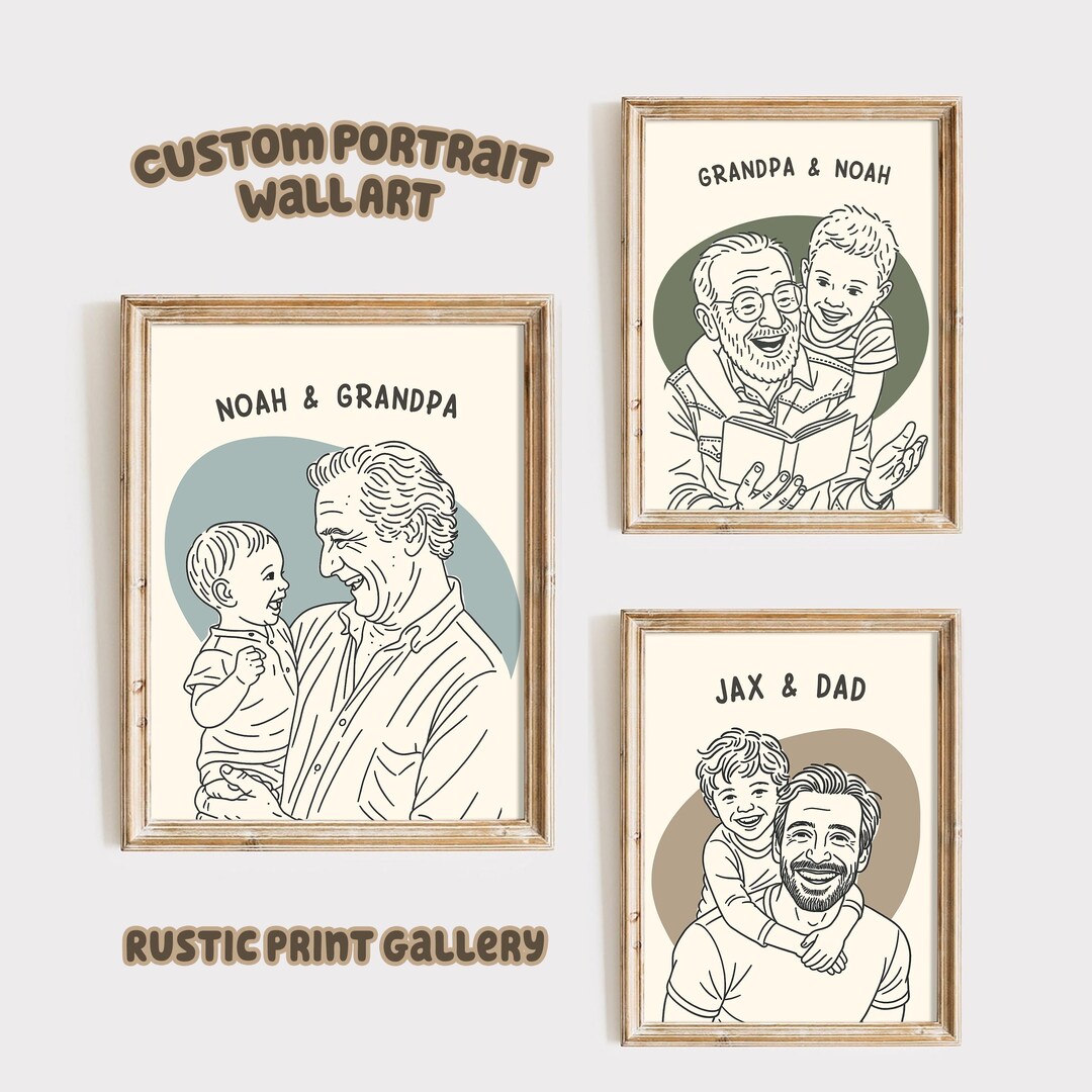 Custom Grandpa & Grandchild Portrait From Photo, Line Art Gift for ...
