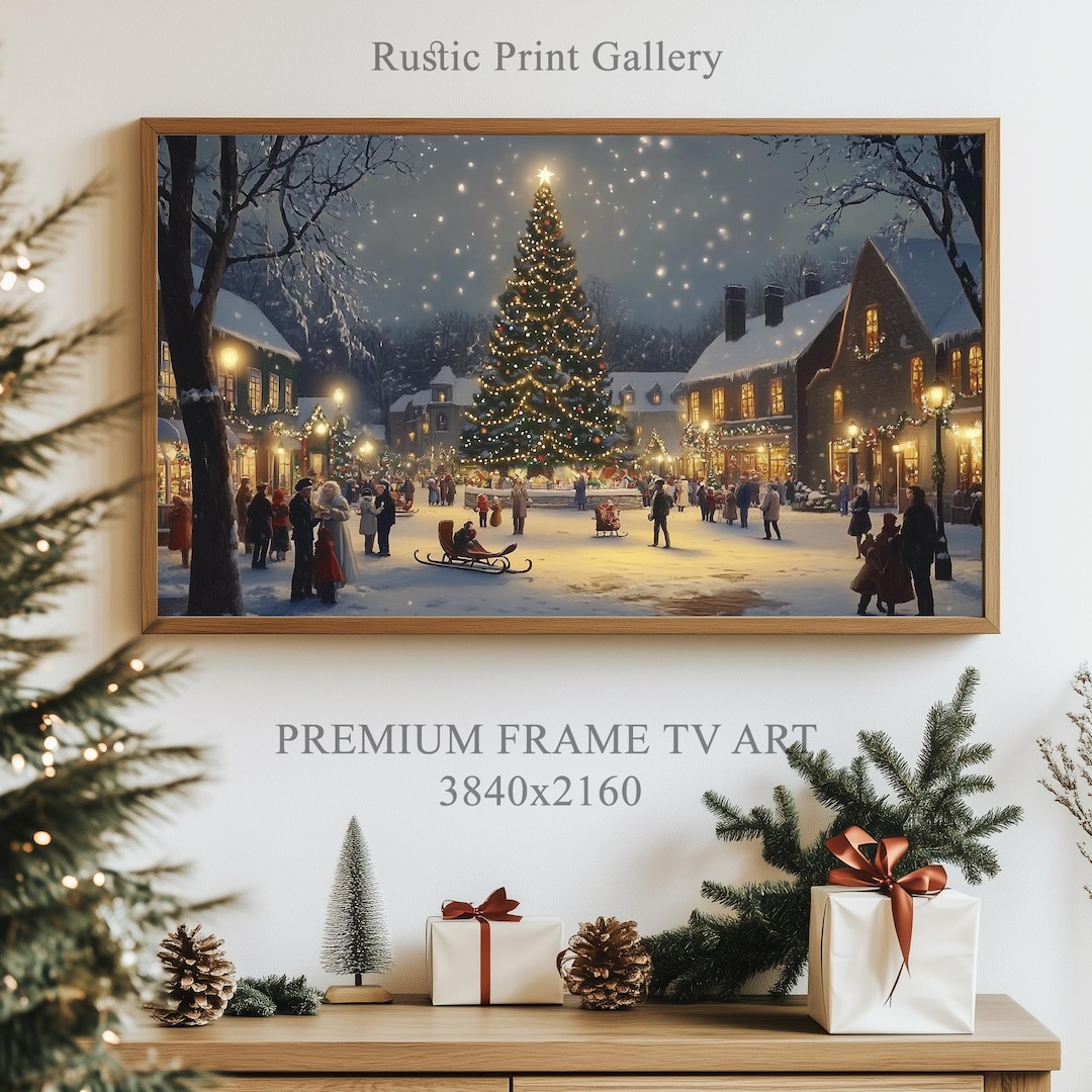 Christmas Frame TV Vintage Art, Christmas Village Tv Decor, Vintage ...