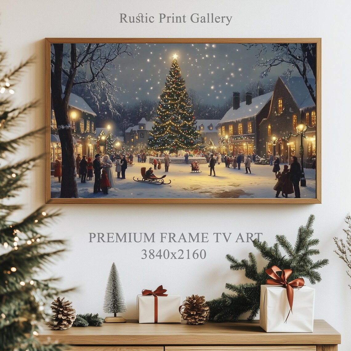 Christmas Frame TV Vintage Art, Christmas Village Tv Decor, Vintage ...