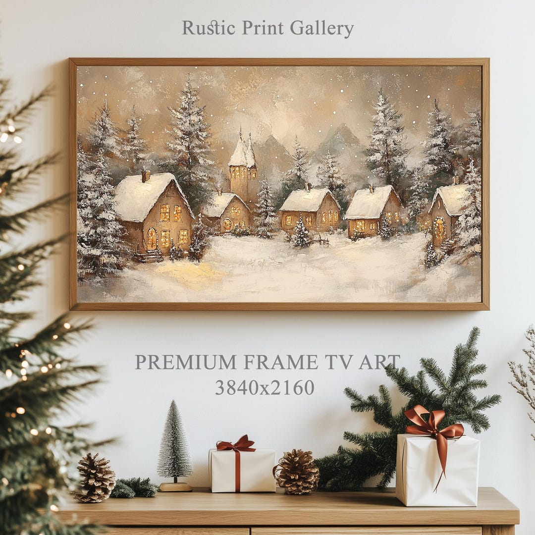 Christmas Frame TV Vintage Art, Cozy Christmas Landscape TV Art, Frame ...