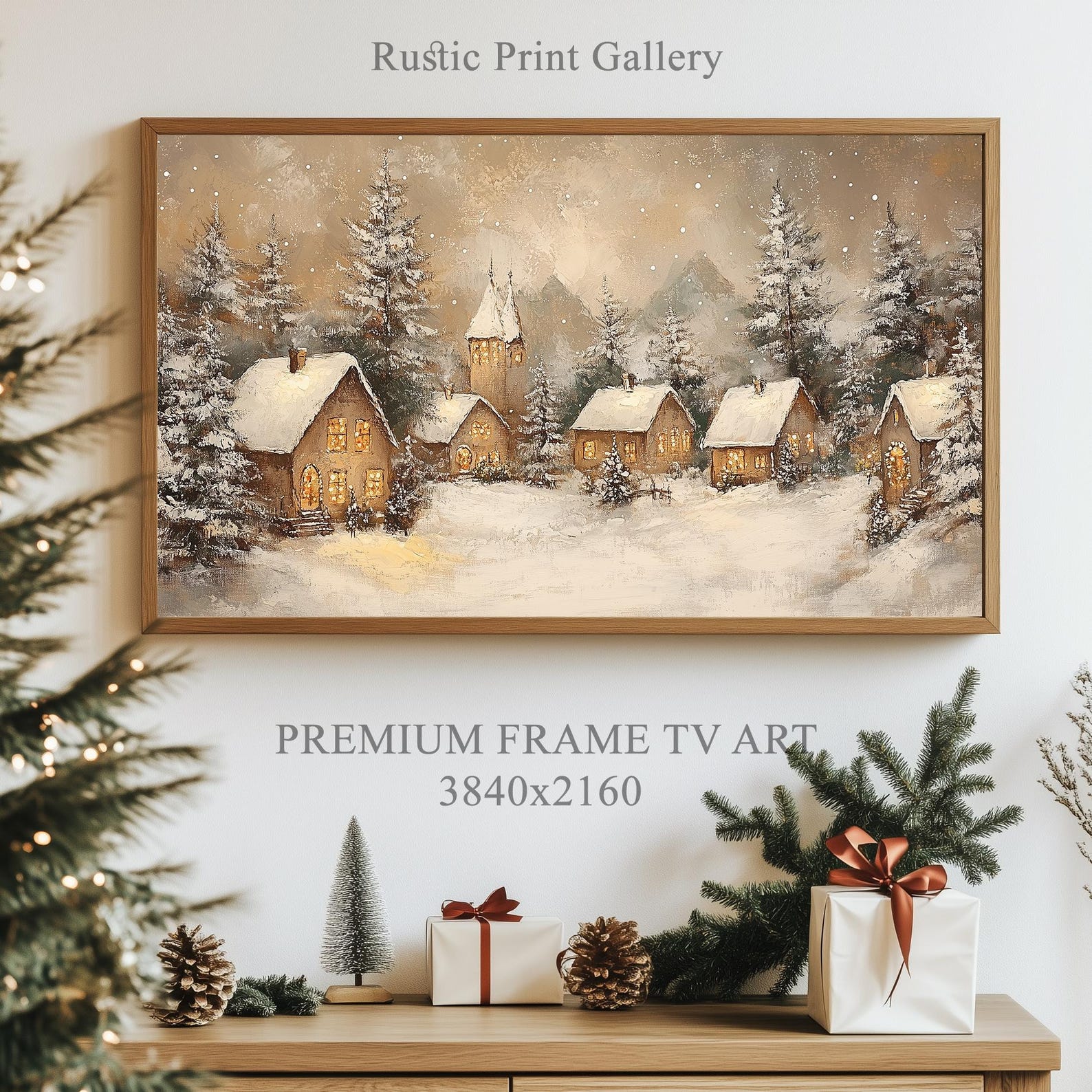 Christmas Frame TV Vintage Art, Cozy Christmas Landscape TV Art, Frame ...