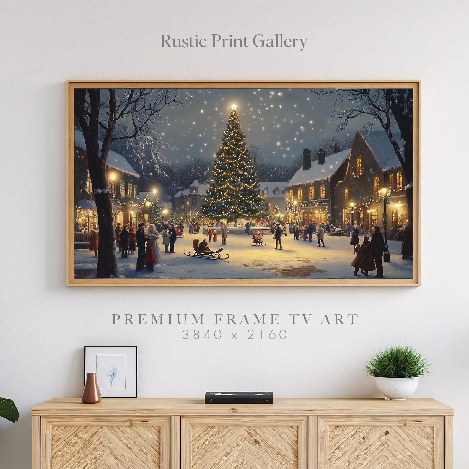 Christmas Frame TV Vintage Art, Christmas Village Tv Decor, Vintage ...