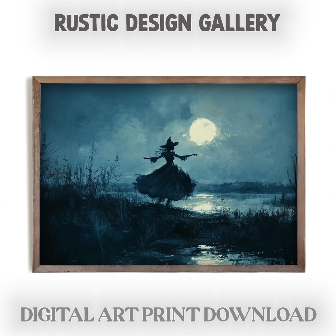 Witch Dancing in Moonlight Forest Digital SGV, Vintage Witch Print Art ...