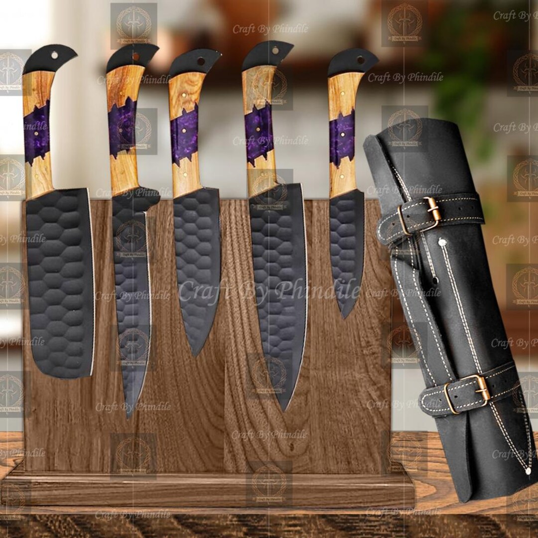 Custom Hand Forged Damascus Chef Knife Set, Handmade 5PCS Chef ...