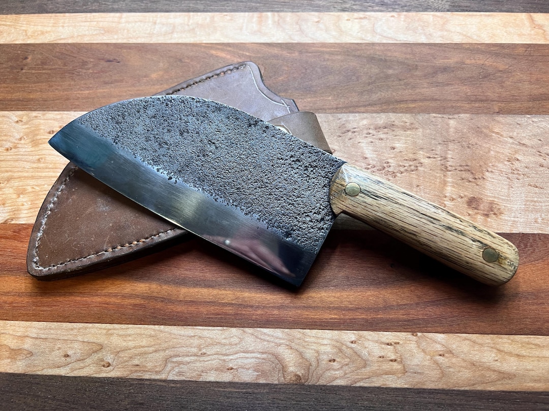Hand Forged Serbian Cleaver With Leather Sleeve thunder Struck - Etsy