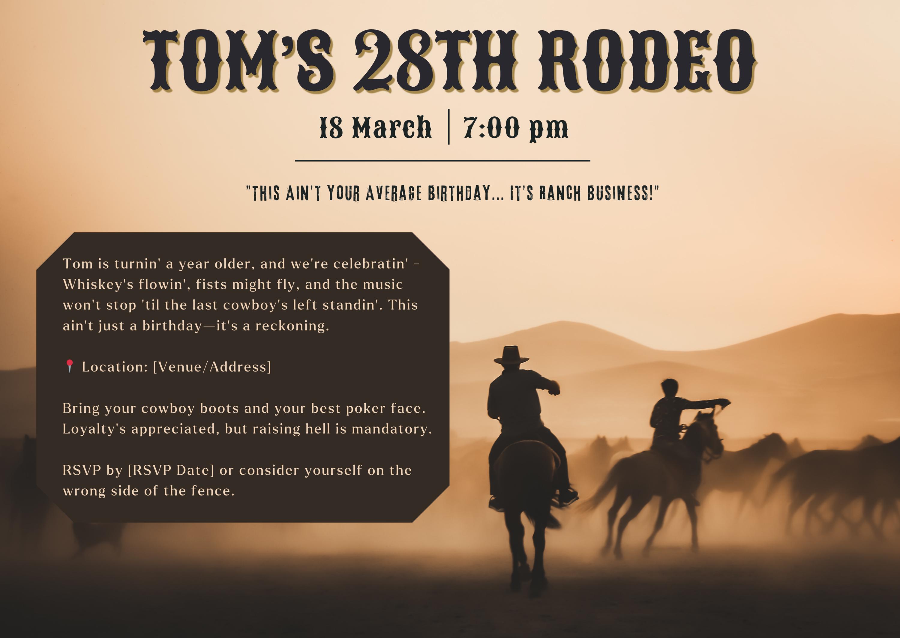 Yellowstone-inspired Birthday Invitation Template | Editable Canva ...