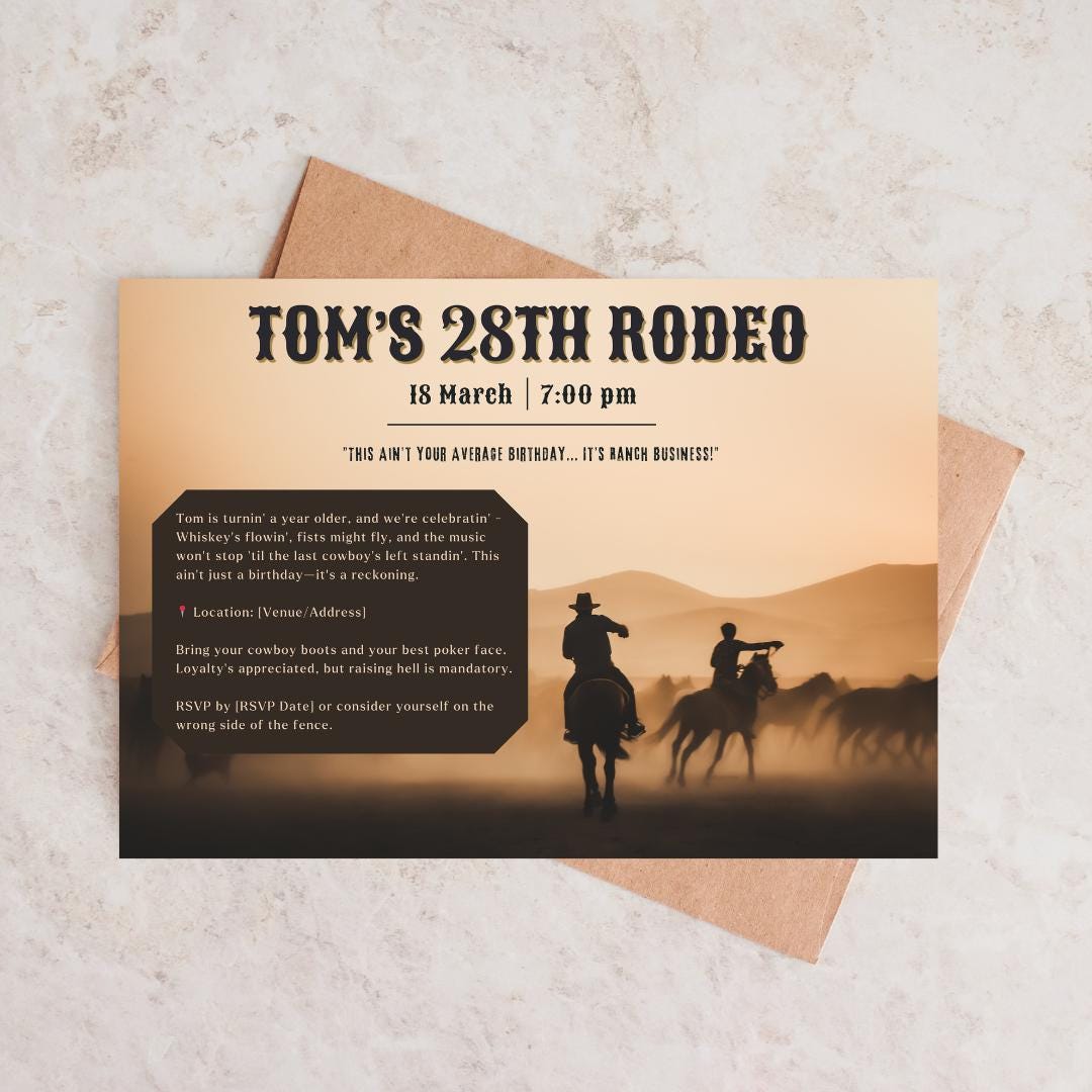 Yellowstone-inspired Birthday Invitation Template | Editable Canva ...