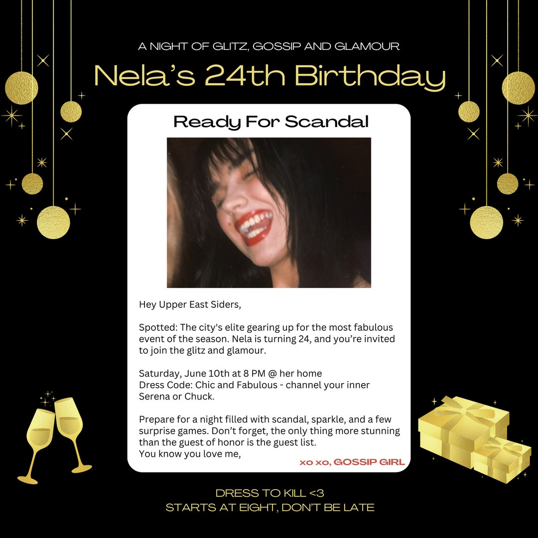 Gossip Girl Themed Birthday Party Invitation Invite Template | Editable ...