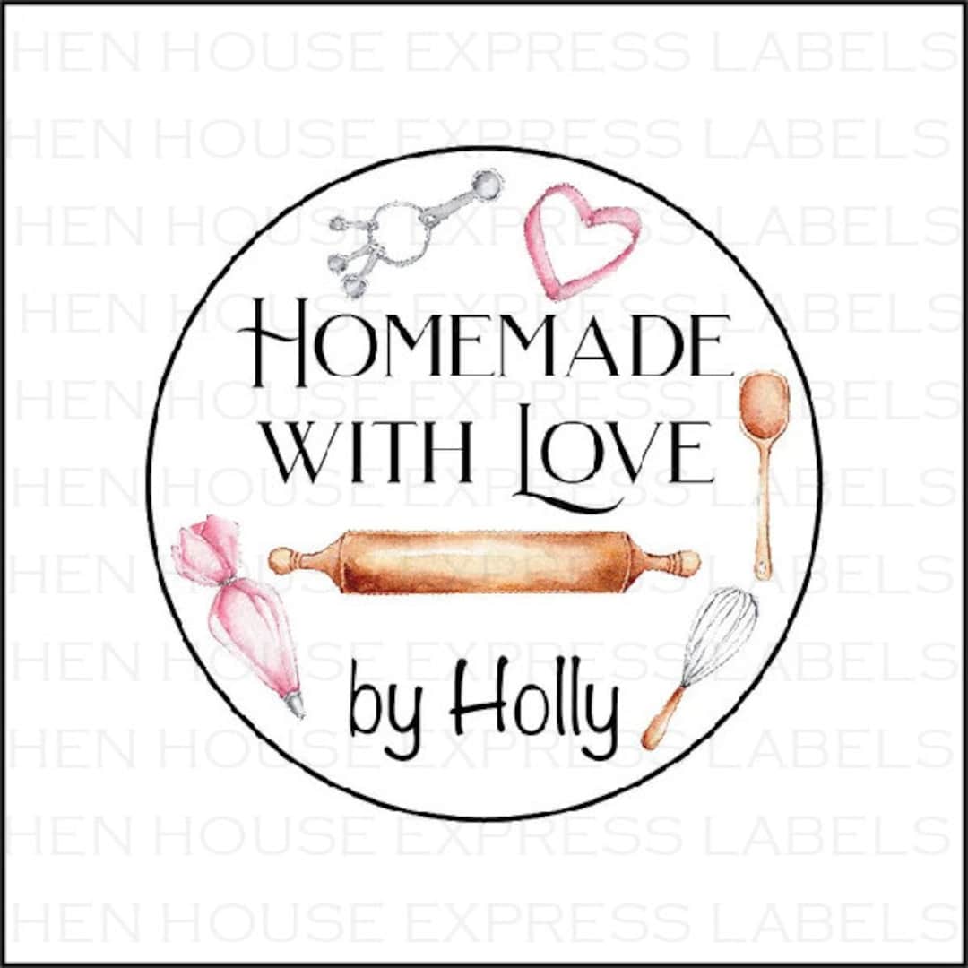 Custom Homemade With Love By... Baked Goods Labels Stickers (40 2" , 36 ...