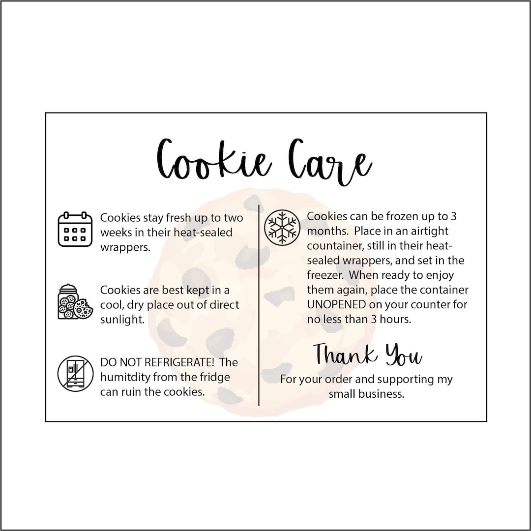 Cookie Care Instruction Cards 20 Cards - Etsy