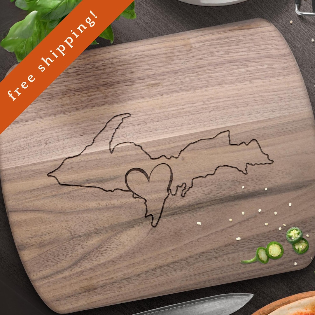 Michigan Upper Peninsula Cutting Board With Heart Accent, Yooper Gift ...