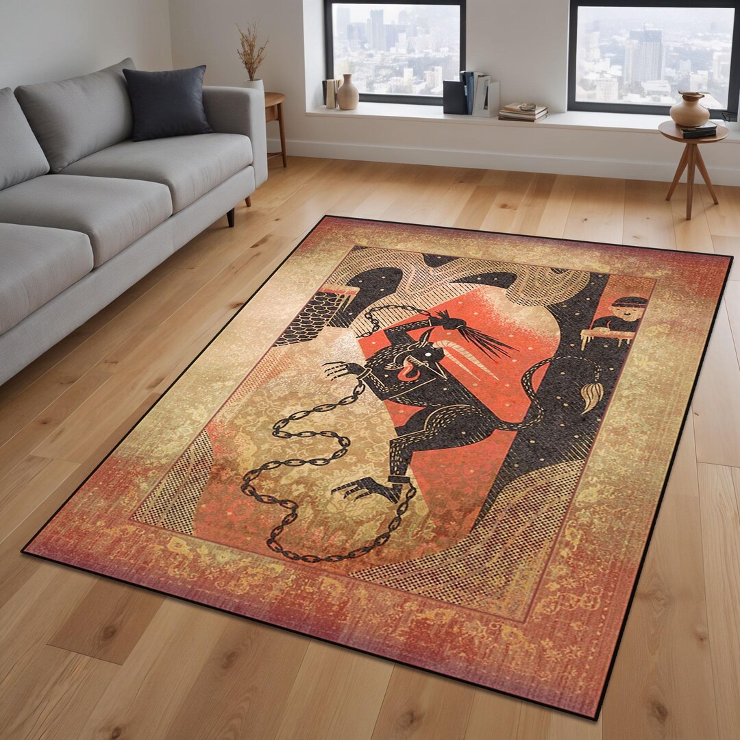 Medieval Mythology Rug, Art Deco Style Carpet With Chain-bound Beast ...