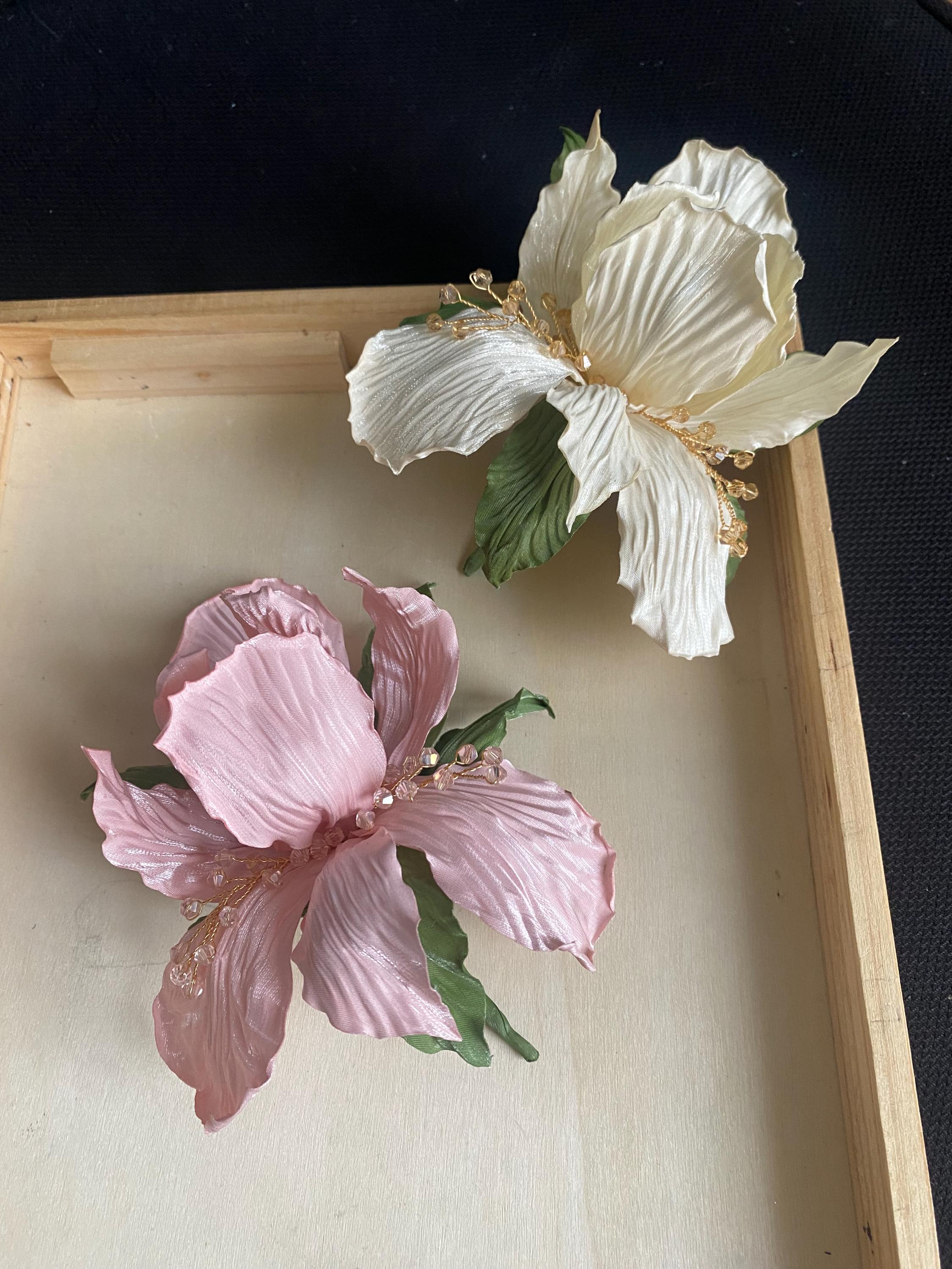 Pastel Pink & Cream Silk Iris Brooch: Handmade Fabric Flower Pin - Etsy