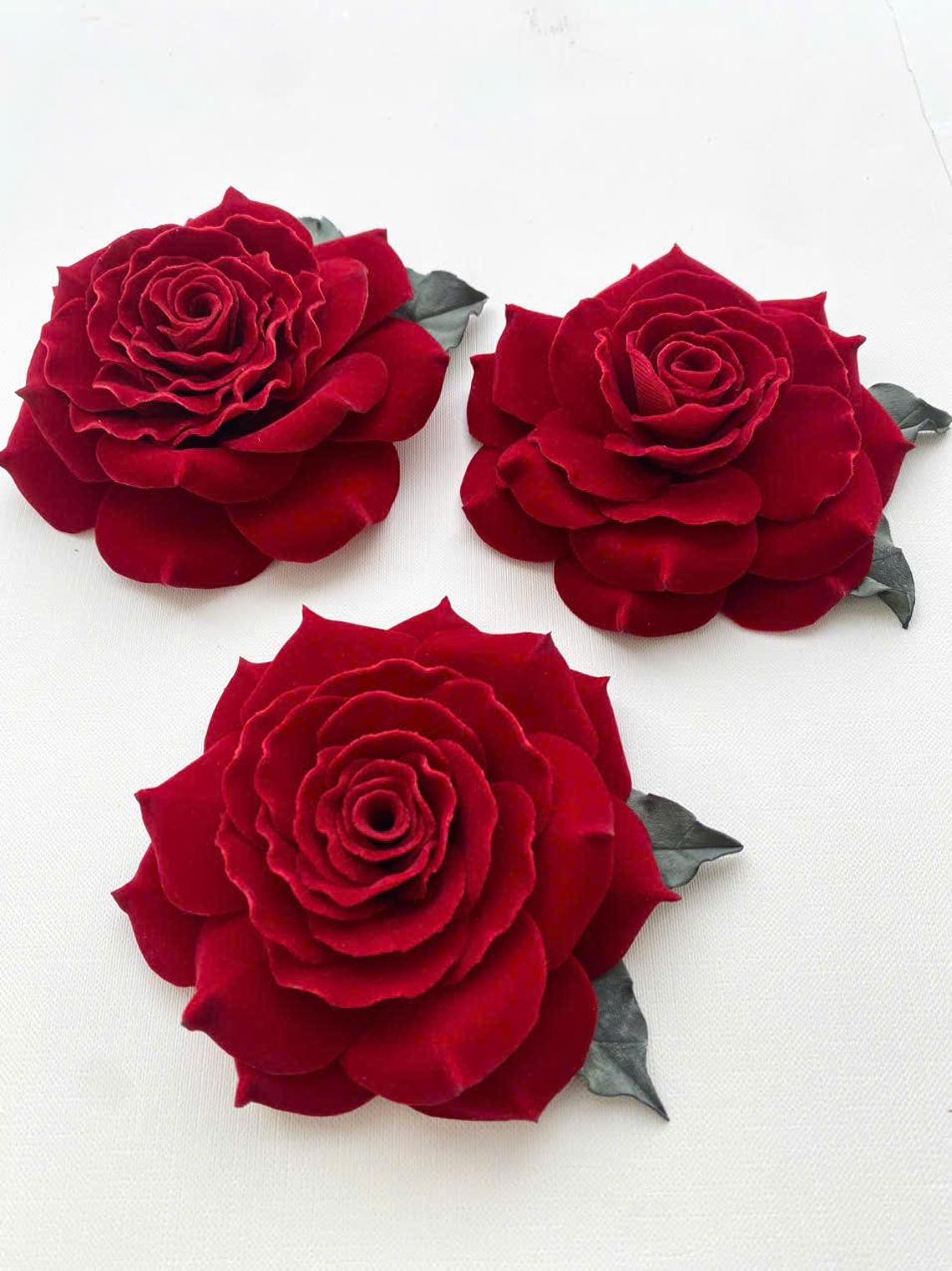 Elegant Red Flower Pin, Red Velvet Rose Brooch, Large Jewelry, Fabric ...