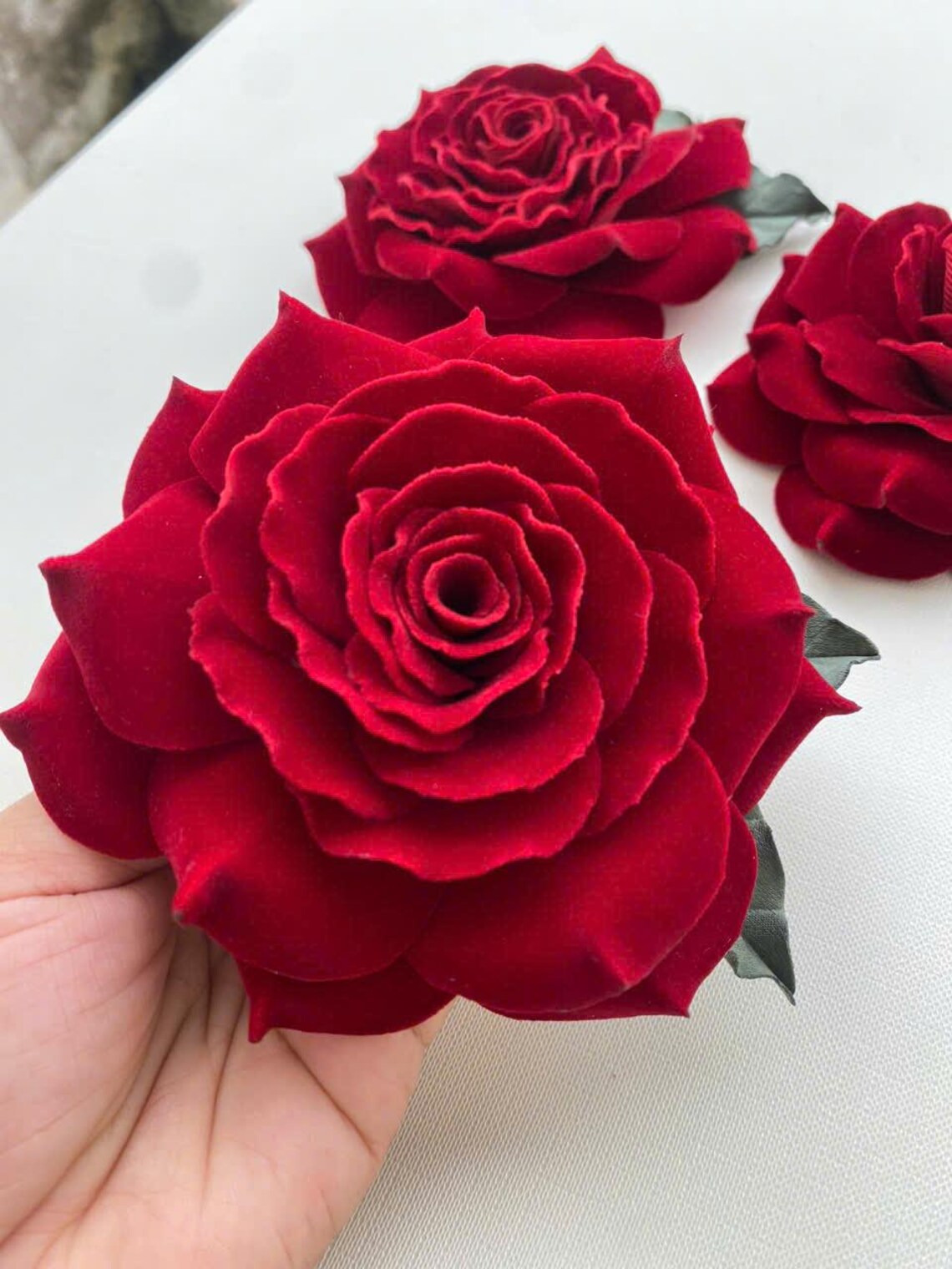 Elegant Red Flower Pin, Red Velvet Rose Brooch, Large Jewelry, Fabric ...