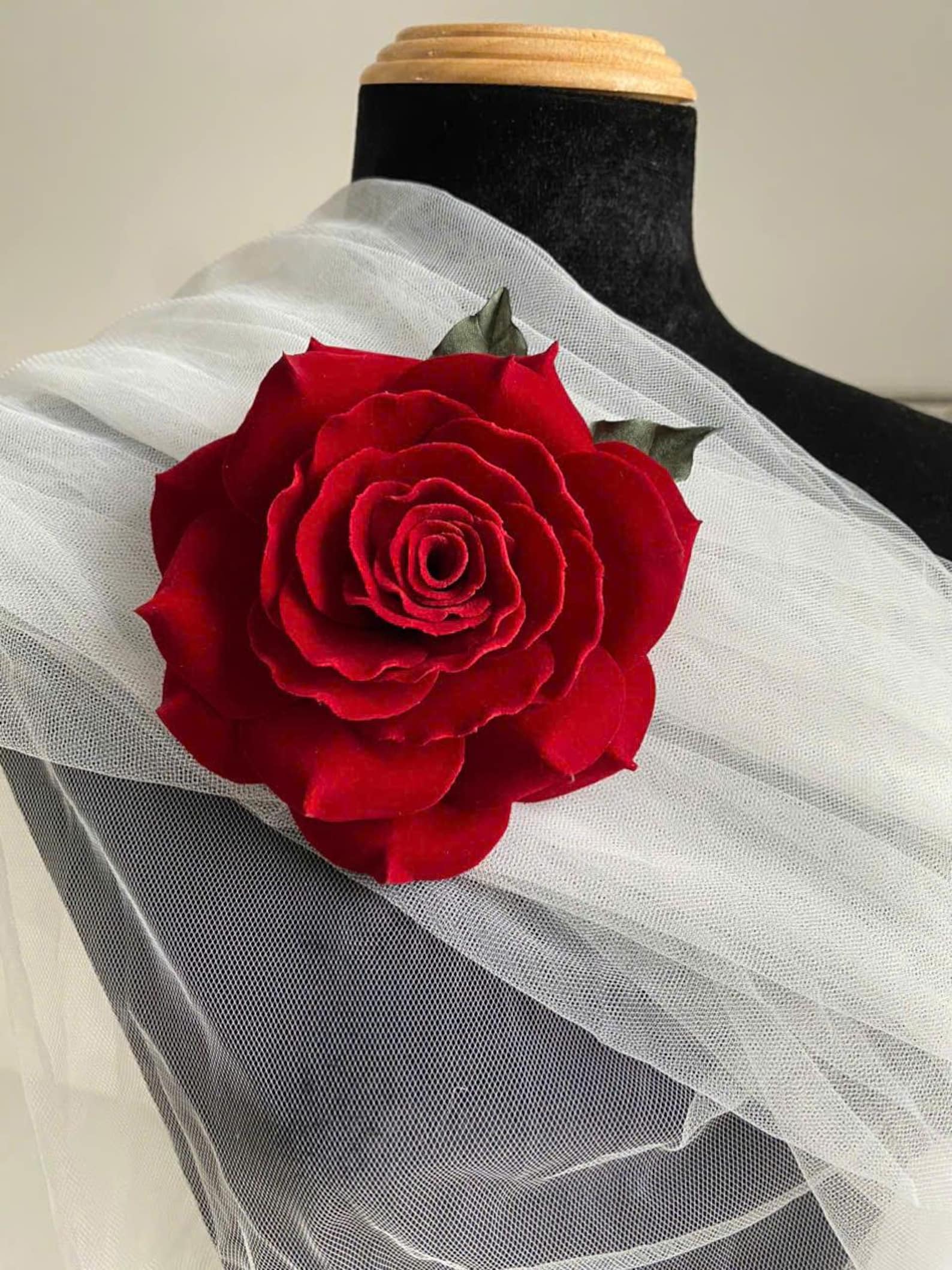 Elegant Red Flower Pin, Red Velvet Rose Brooch, Large Jewelry, Fabric ...