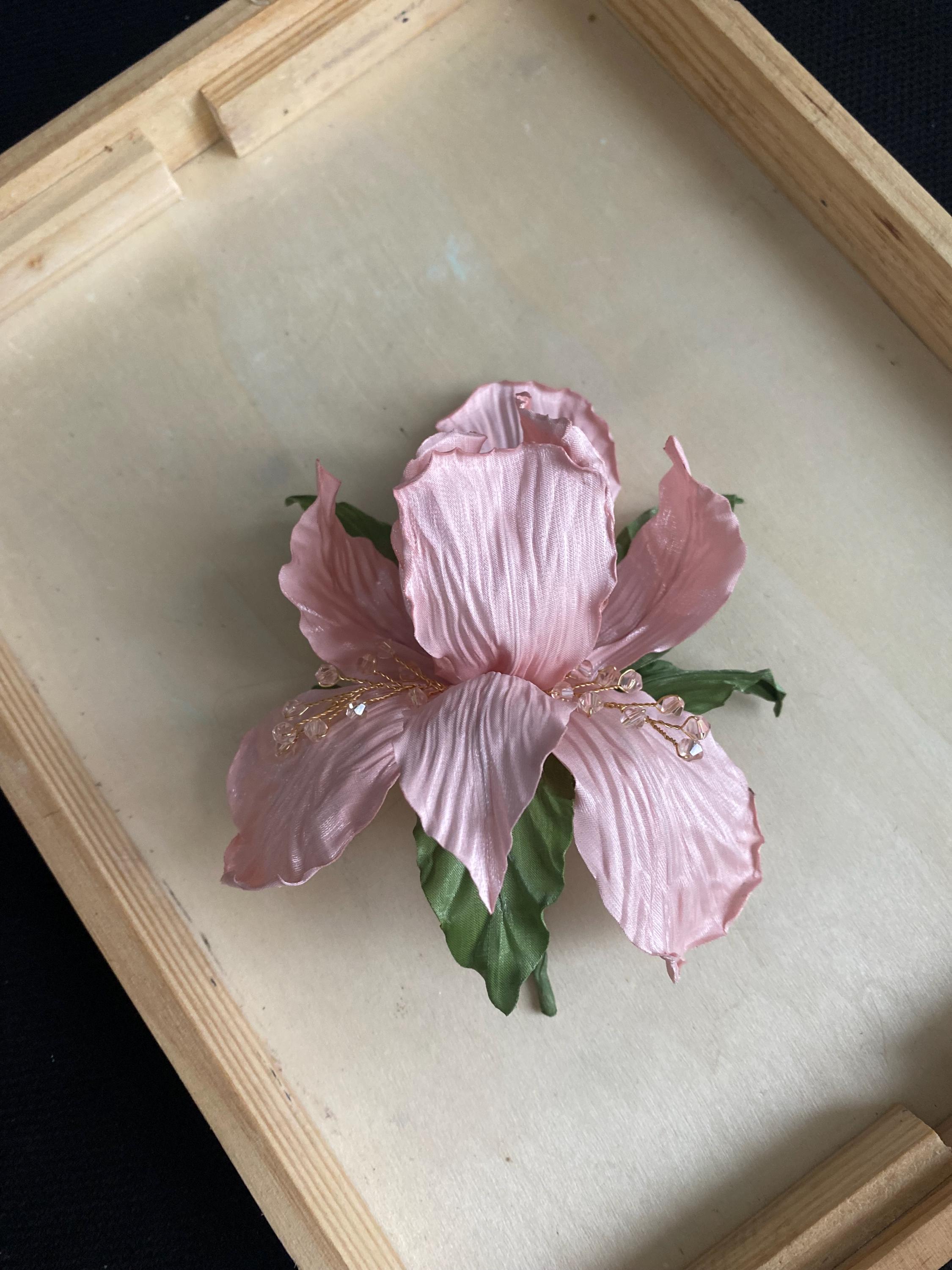 Pastel Pink & Cream Silk Iris Brooch: Handmade Fabric Flower Pin - Etsy