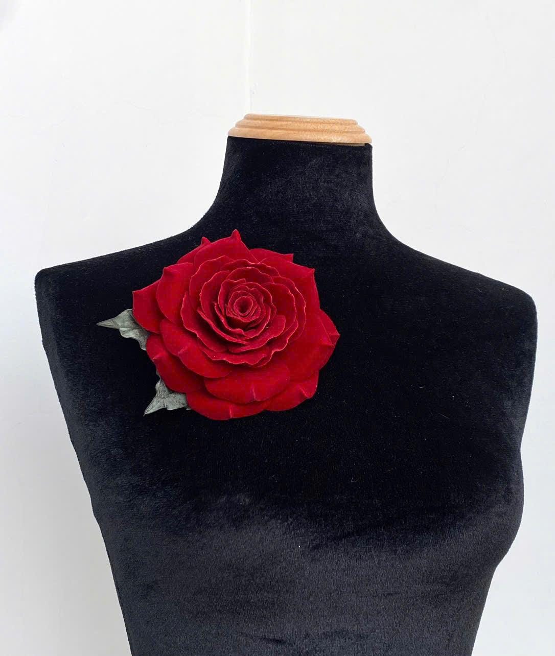 Elegant Red Flower Pin, Red Velvet Rose Brooch, Large Jewelry, Fabric ...