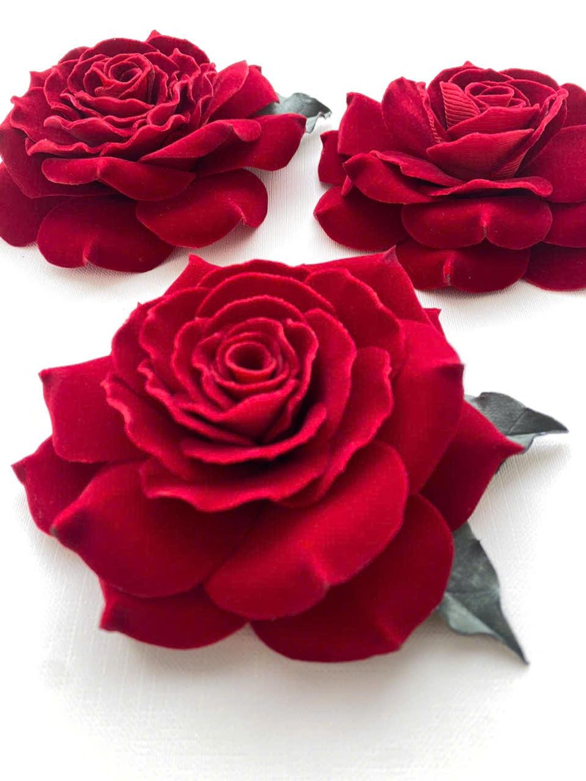 Elegant Red Flower Pin, Red Velvet Rose Brooch, Large Jewelry, Fabric ...