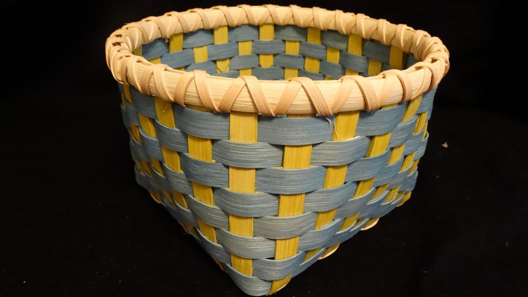 Hand Woven Basket in Light Blue and Chartreuse or Lime Green. Storage ...