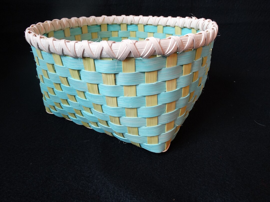 Hand Woven Basket in Aquamarine and Chartreuse. Storage Basket. Custom ...