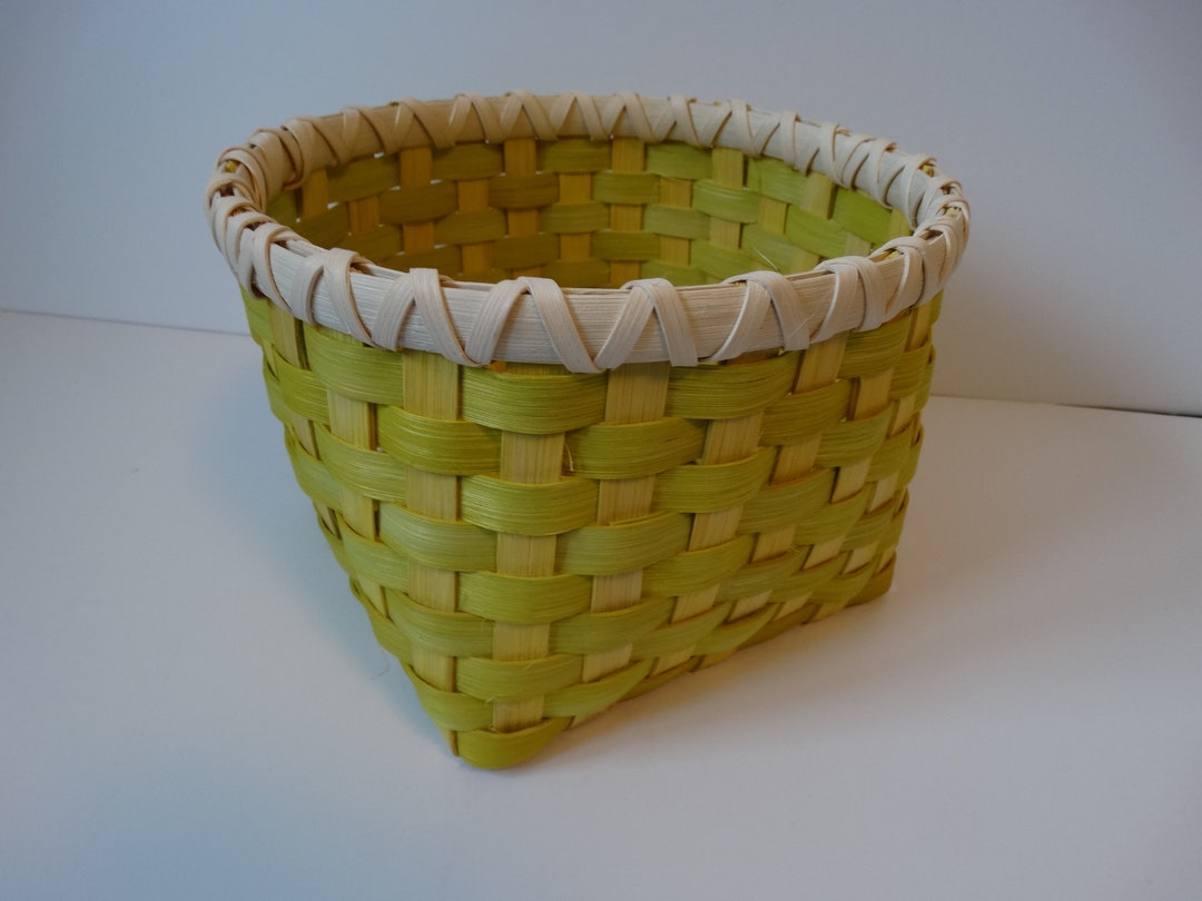 Hand Woven Basket in Chartreuse and Lemon Yellow. Storage Basket ...