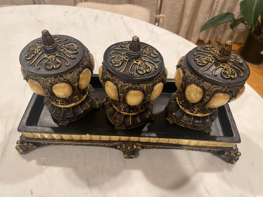Vintage Ornate Decorative Canister Set With Tray - Etsy