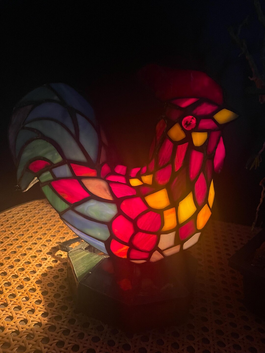 Vintage Stained Glass Rooster Lamp - Etsy