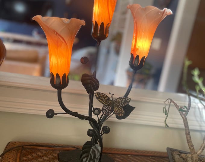 Dale Tiffany 3 Tulip Shade Lily Butterfly Table Lamp - Etsy