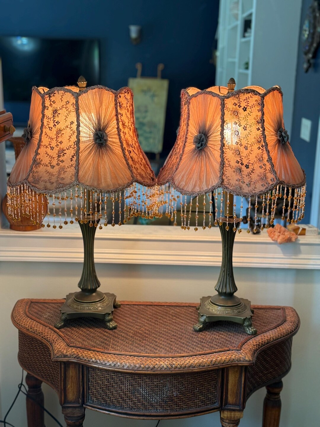 Vintage Beaded & Lace Victorian Style Table Lamps, Pair - Etsy