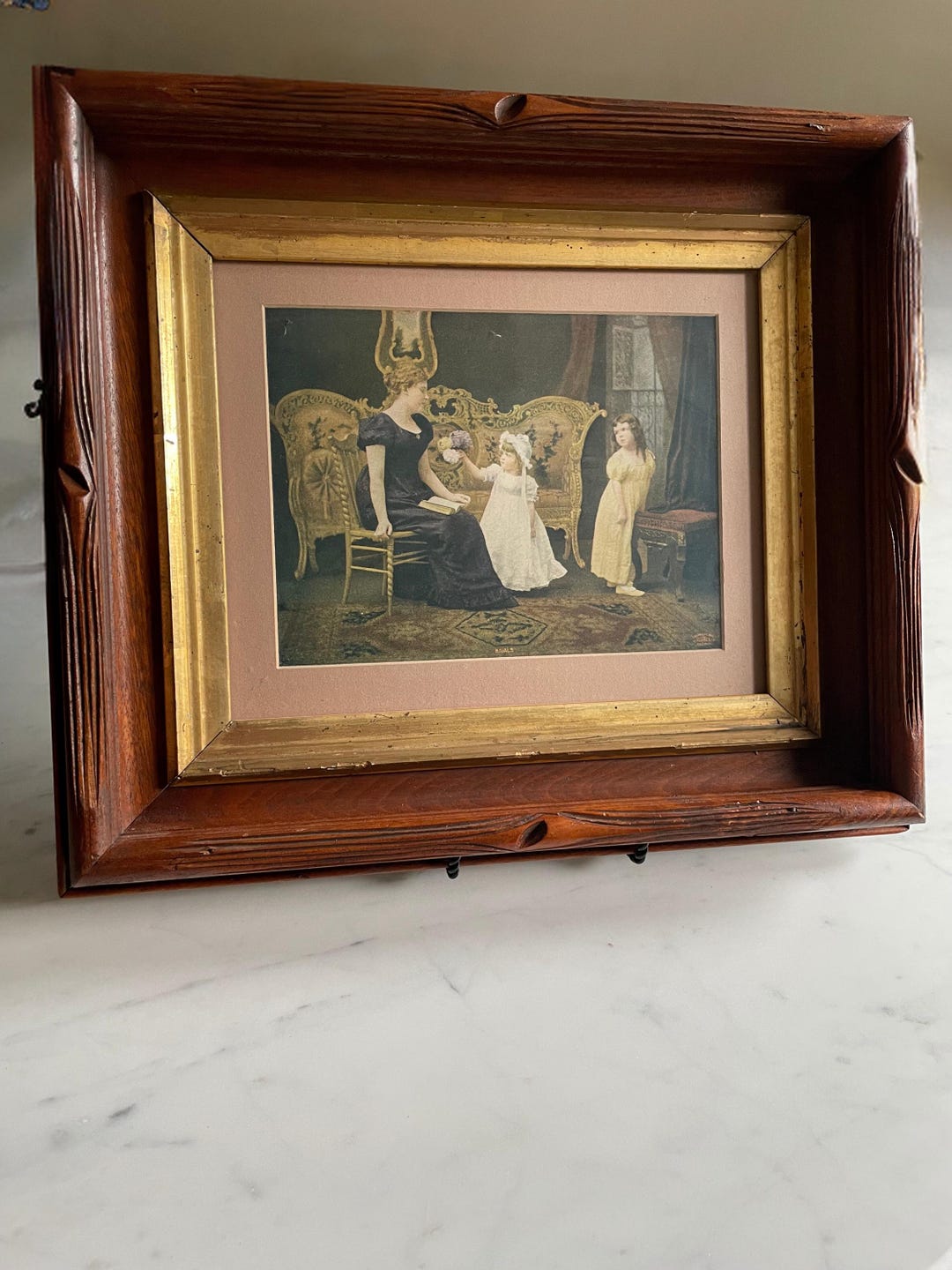 Wood and Gold Framed Antique Edwardian Print 1901 J L Austen Co ...
