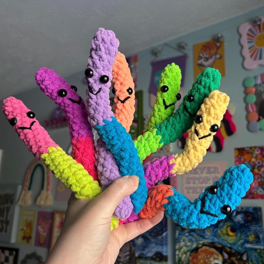 Handmade Crochet Gummy Worm Bendy Handheld Fidget Toy for Adults and ...