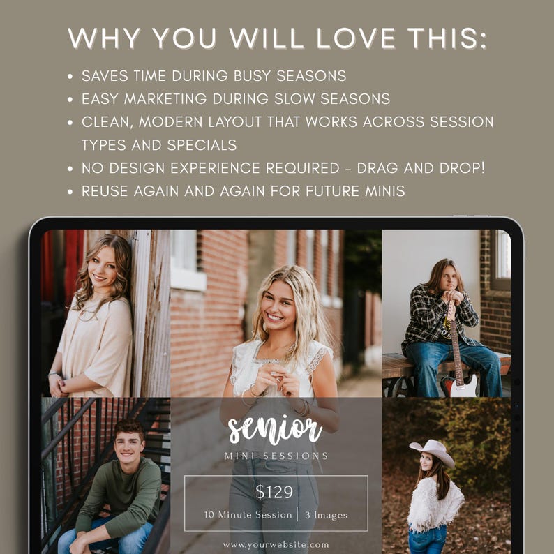 Senior Mini Session Template | Canva Marketing Promo for Photographers ...