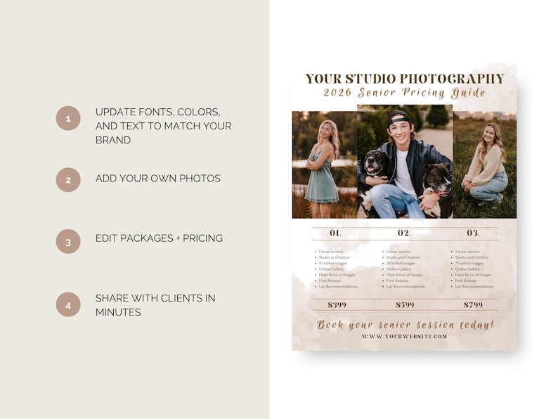 Senior Photography Pricing Guide Template | Editable Canva Price List ...