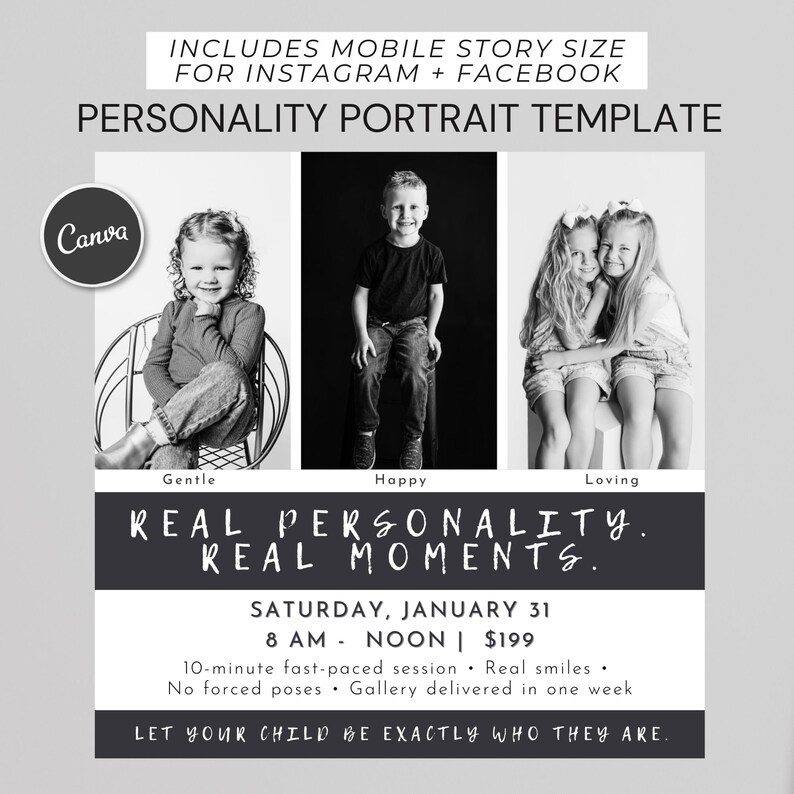 Personality Portrait Collage Template | Editable Canva Social Media ...